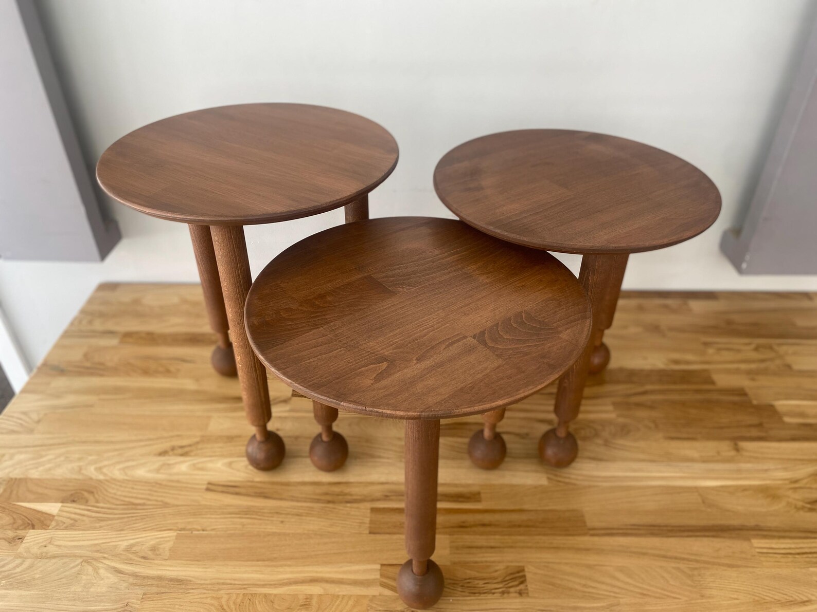 Natural Wood Beech Tree Triple Coffee Table Set, Wooden Coffee Table, Side Tables, Center Table ...