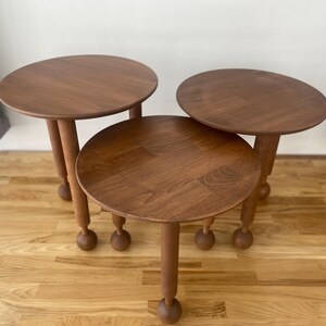 Natural Wood Beech Tree Triple Coffee Table Set, Wooden Coffee Table ...