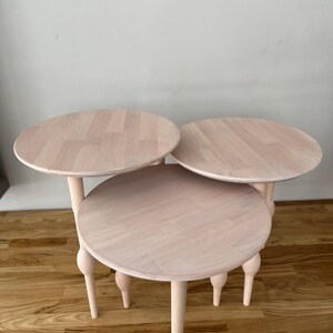 Natural Wood Beech Tree Triple Coffee Table Set, Wooden Coffee Table ...