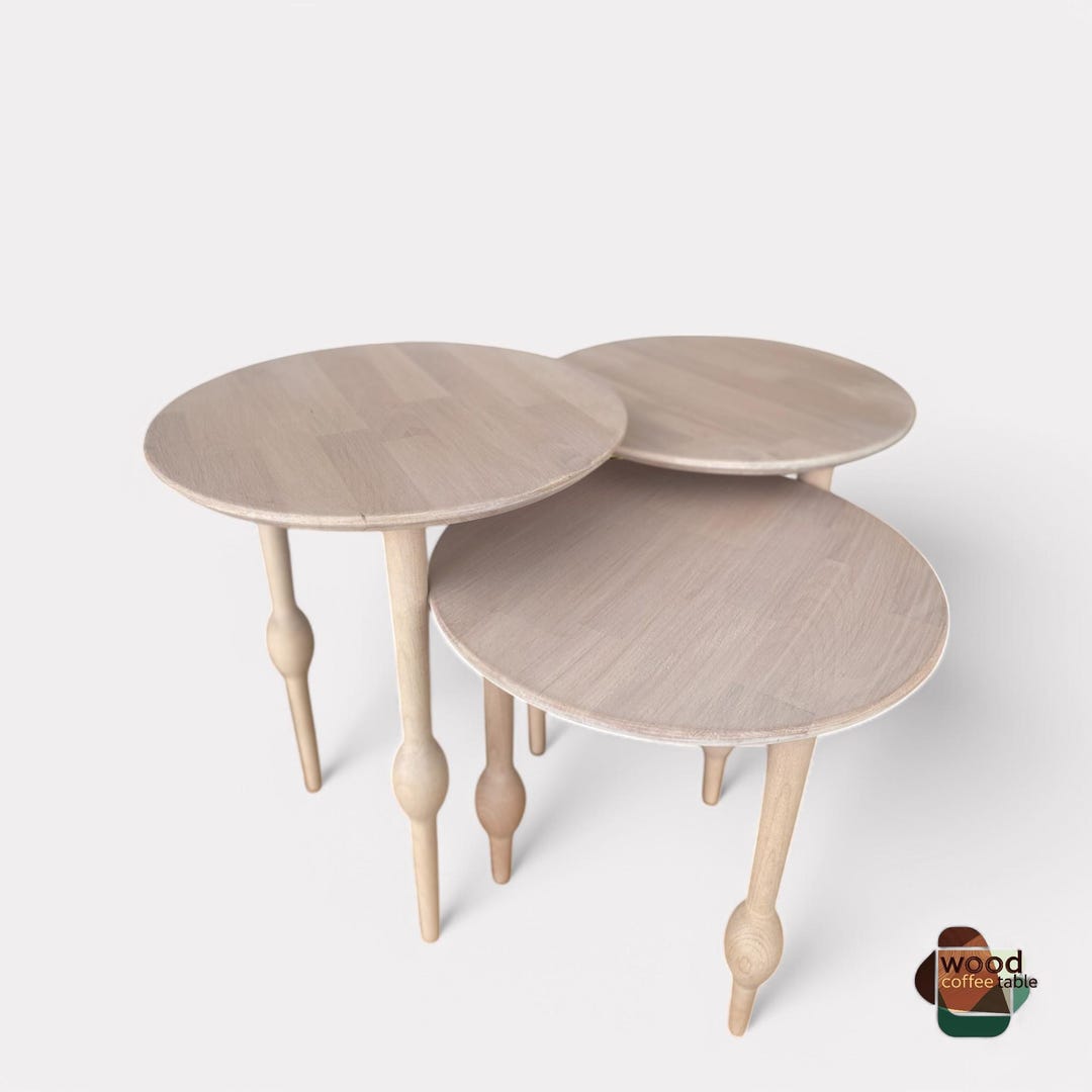 Beech Wood Triple Coffee Table Set: Teak Oil Finish - Etsy UK