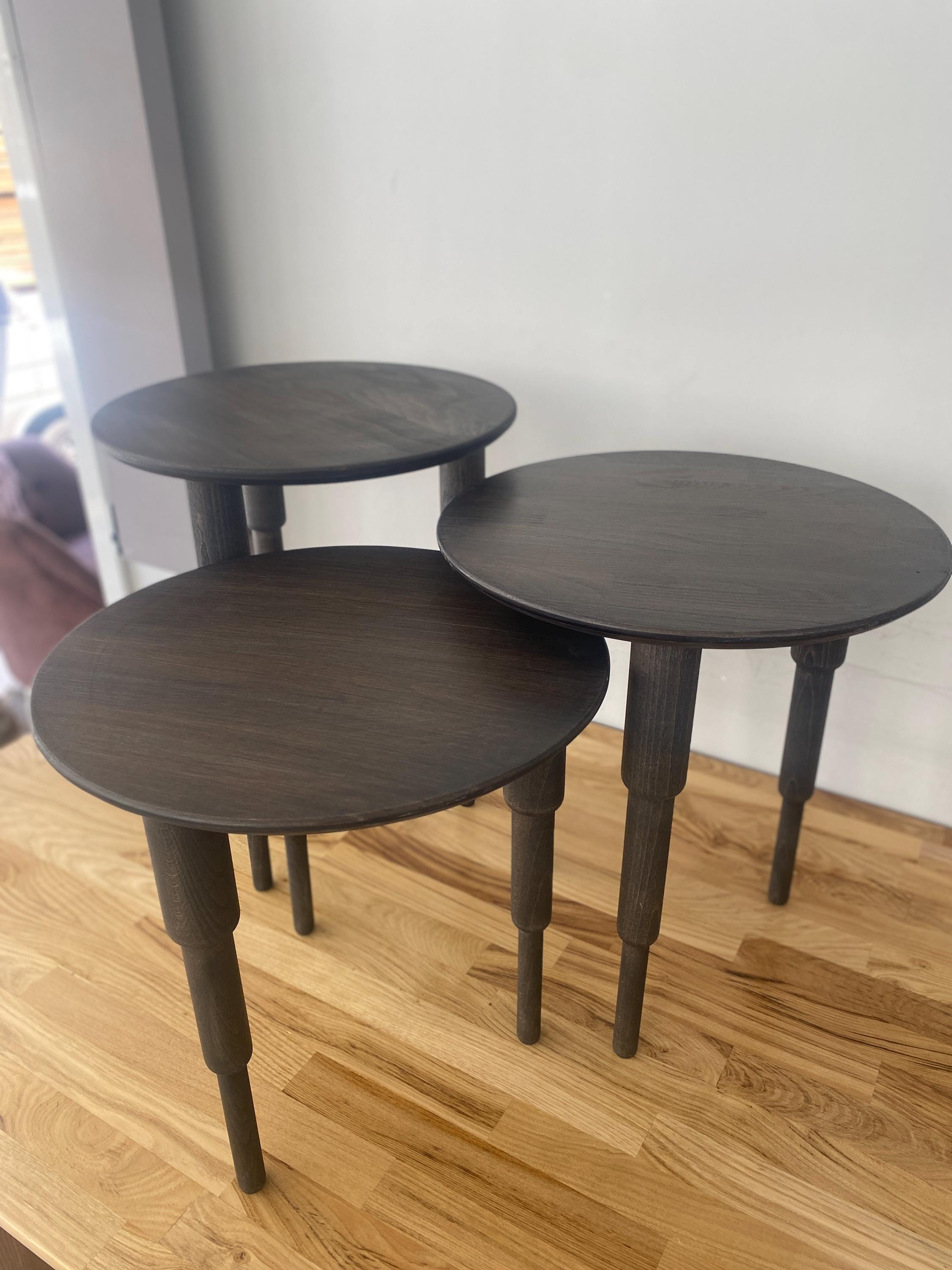 Natural Wood Beech Tree Triple Coffee Table Set, Wooden Coffee Table ...