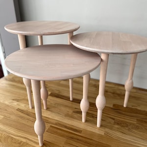 Natural Wood Beech Tree Triple Coffee Table Set, Wooden Coffee Table ...