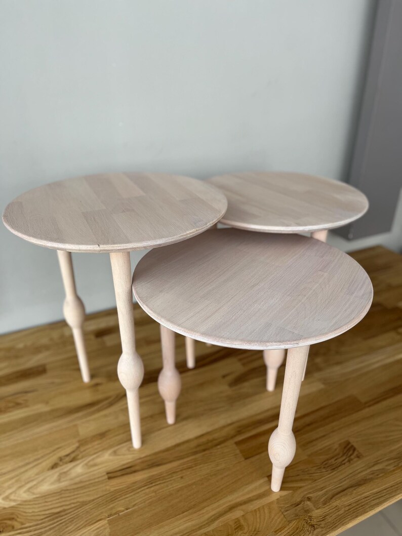 Natural Wood Beech Tree Triple Coffee Table Set, Wooden Coffee Table ...