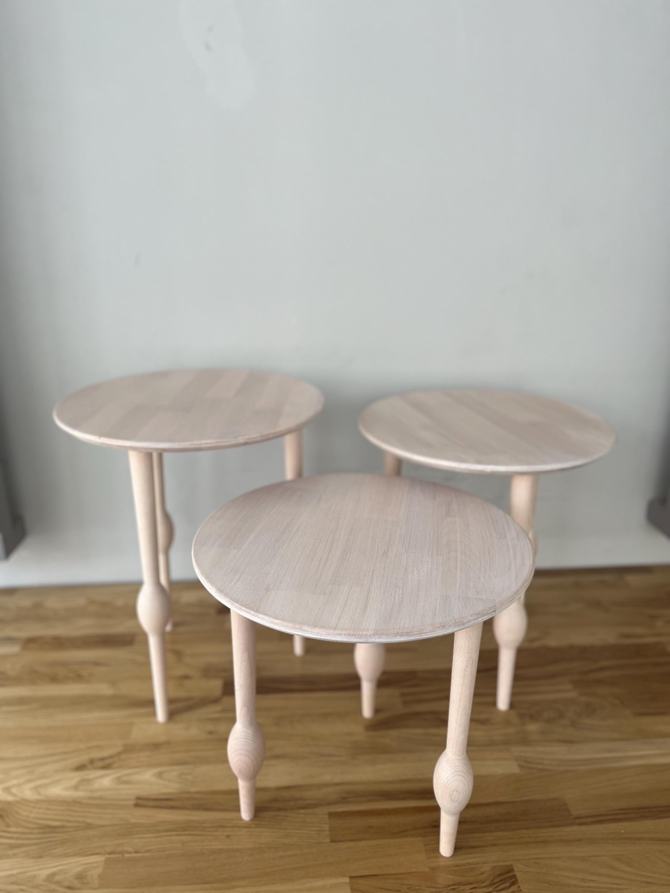 Natural Wood Beech Tree Triple Coffee Table Set, Wooden Coffee Table ...