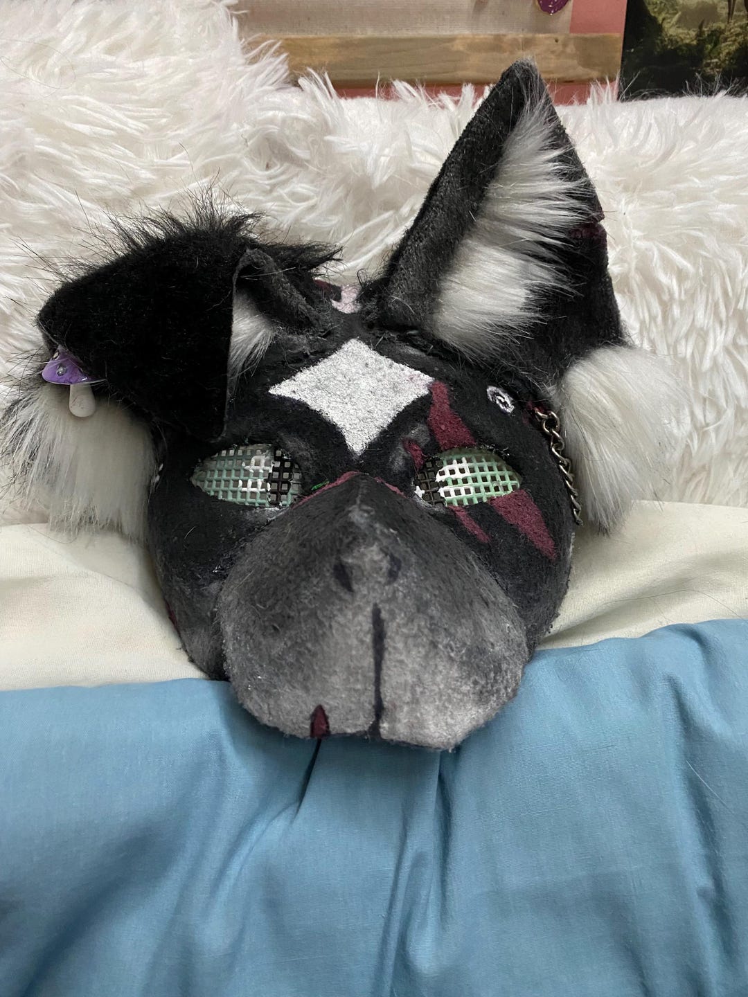 Unique Handcrafted Black Wolf Mask. Hand Painted Felt "fur" With Mesh ...