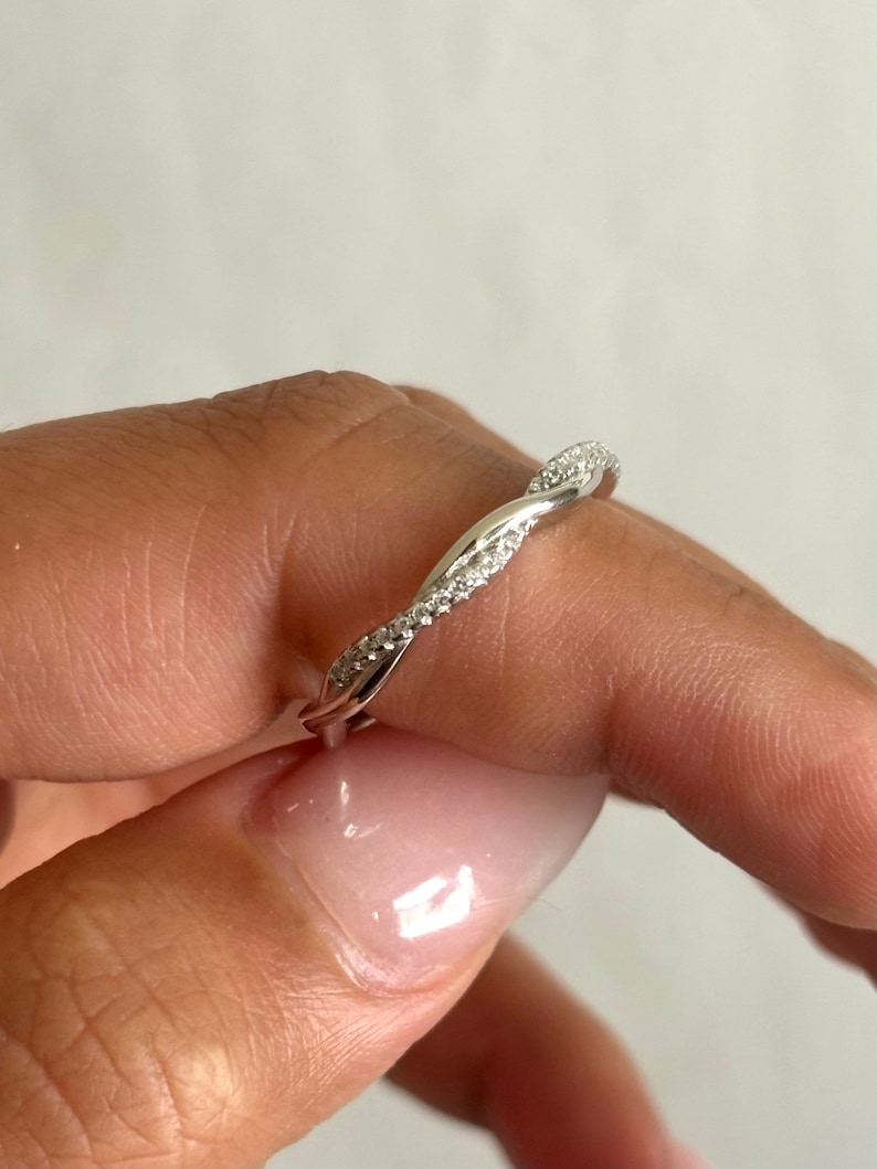 Petite Braided Ring, Sterling Silver, Cubic Zirconia Ring, Silver Braid ...