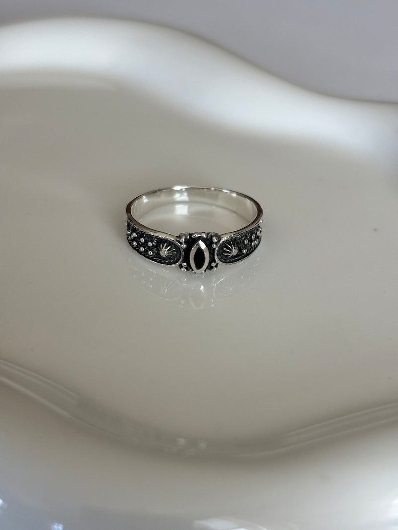 Petite Silver Onyx Stone Ring, Solar Ring, Silver Stone Rings, Thumb ...