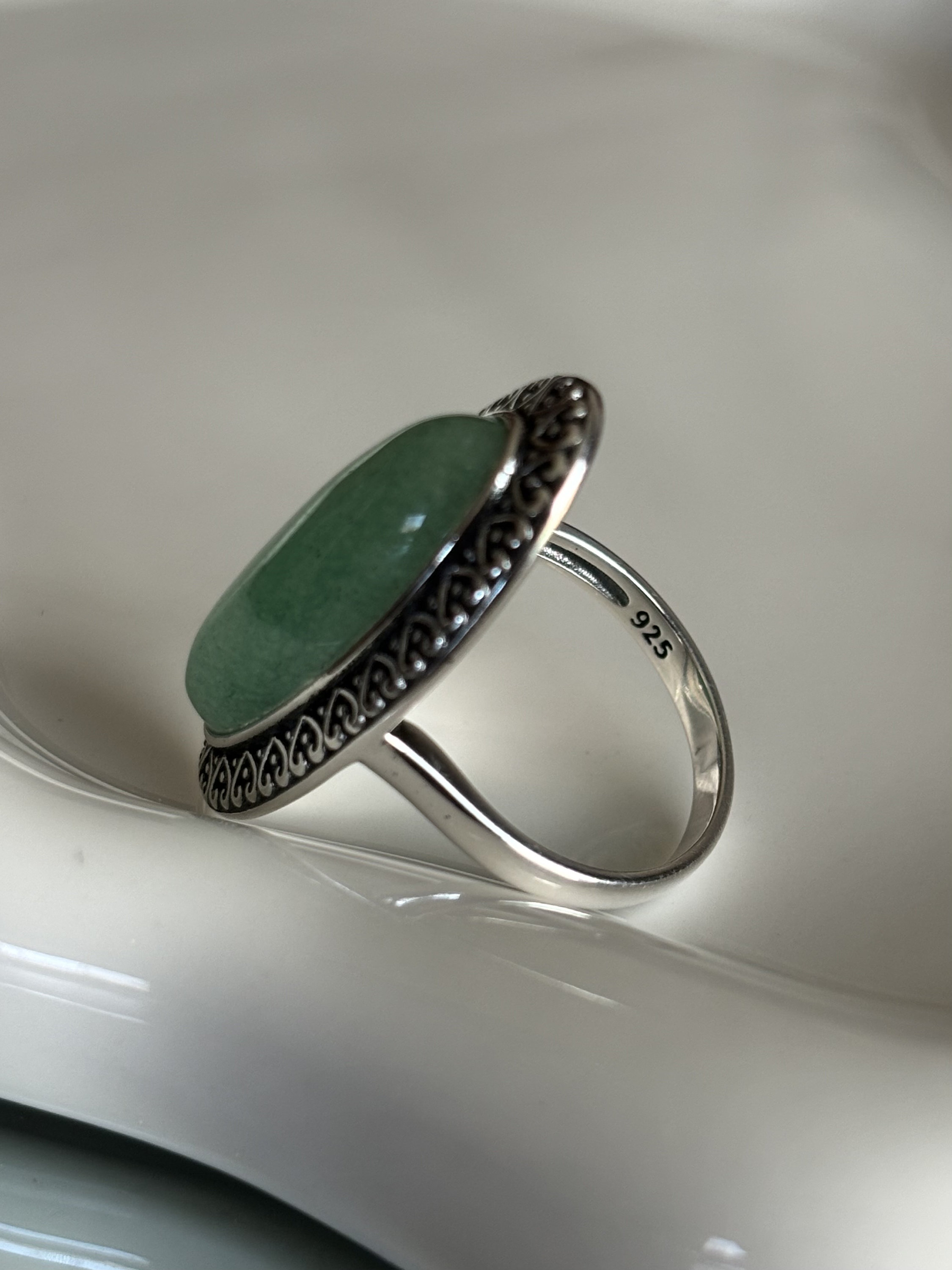 Silver Jade Stone Ring, Natural Stone Ring, Chunky Rings for Women ...