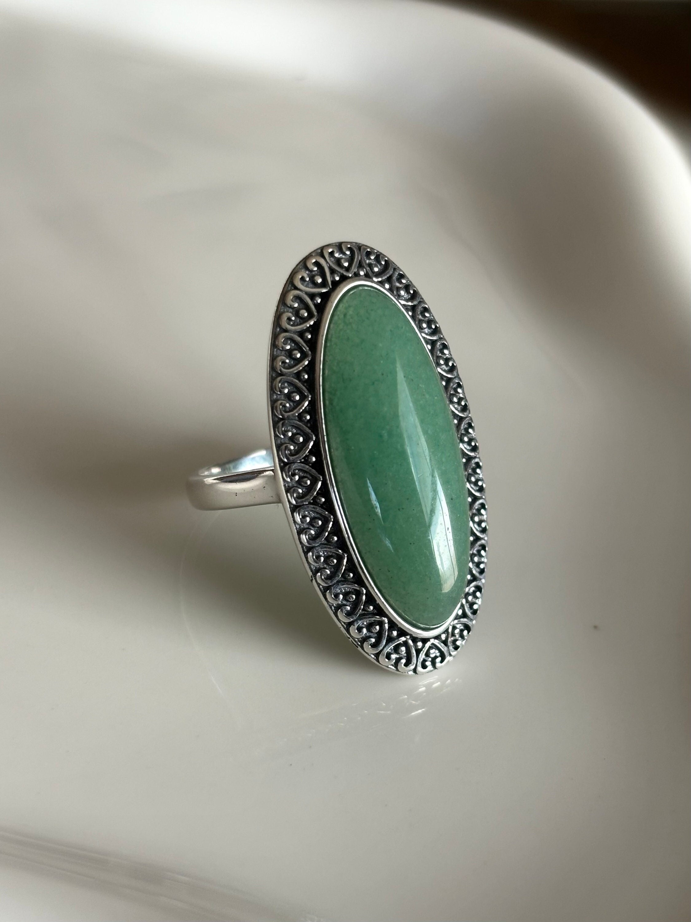 Silver Jade Stone Ring, Natural Stone Ring, Chunky Rings for Women ...