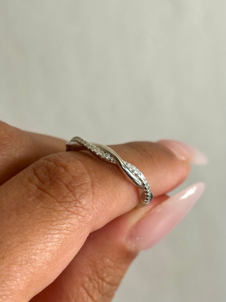 Petite Braided Ring, Sterling Silver, Cubic Zirconia Ring, Silver Braid ...