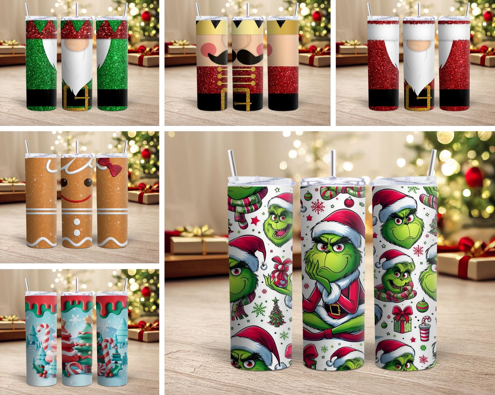 Christmas Tumbler Set Grinch Holiday Cup Christmas Gifts Mugs Santa ...