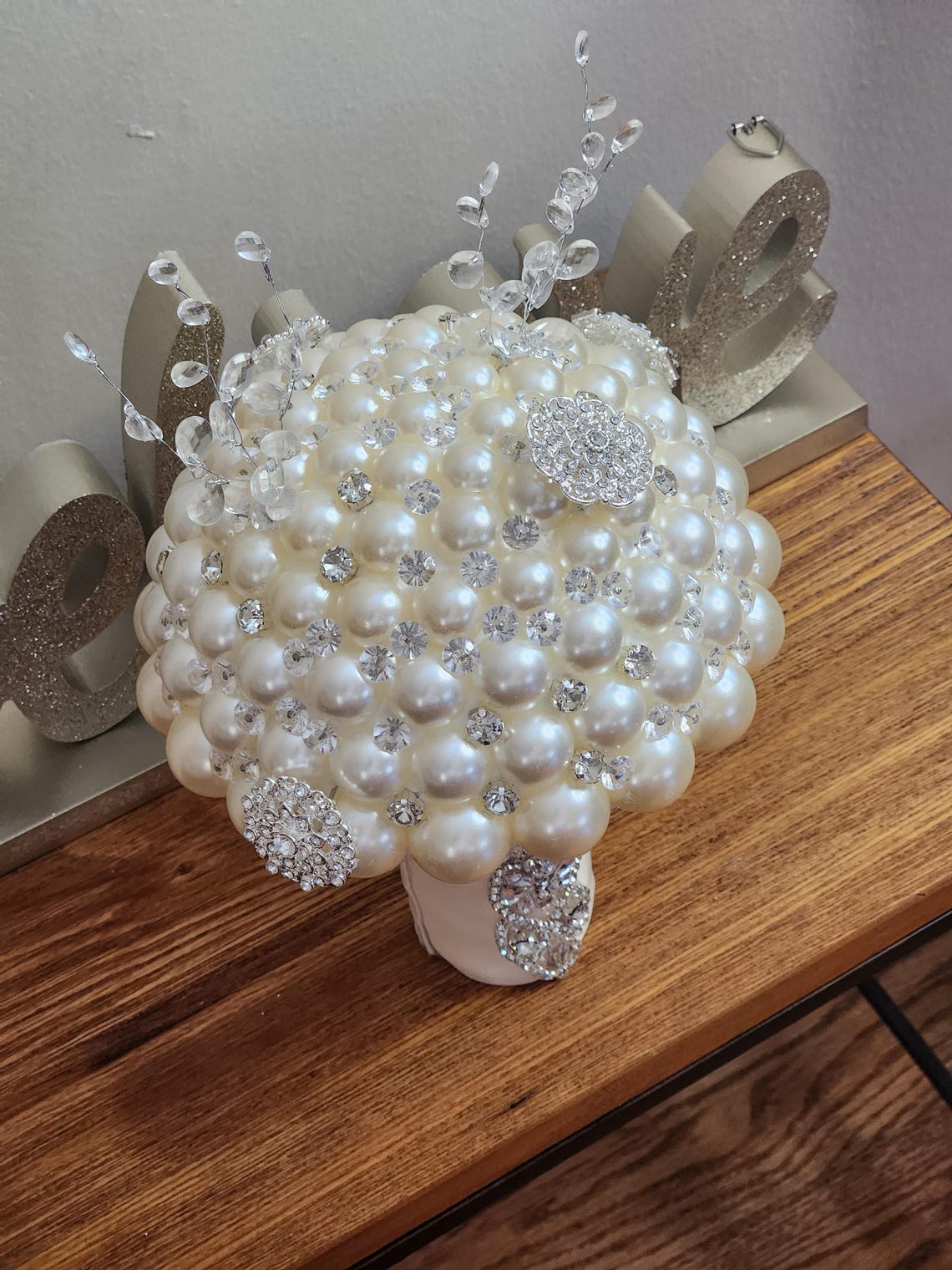 Pearl Bouquet Bride's Bouquet Ivory Flowers White Bouquet Bling Wedding ...