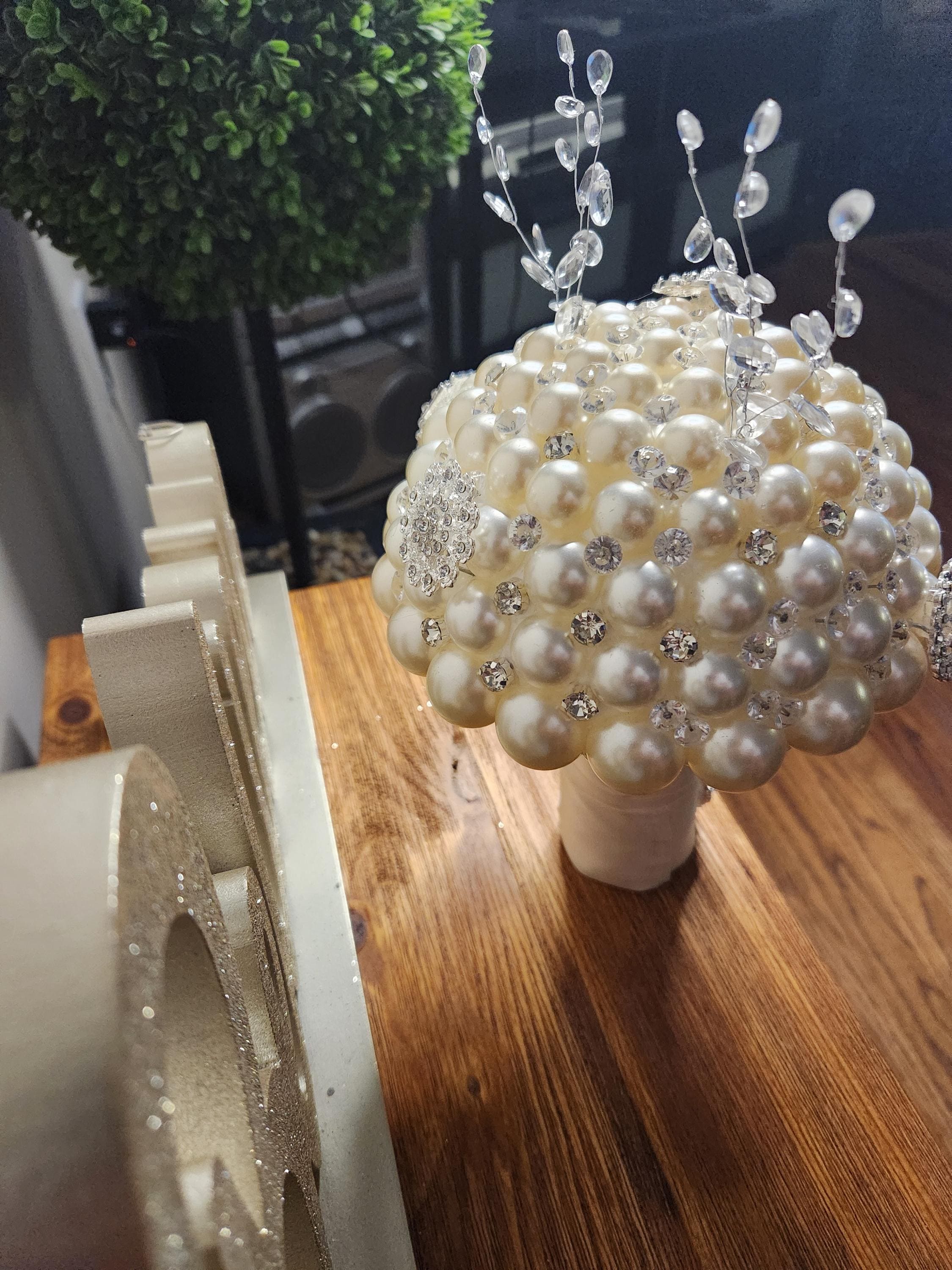 Pearl Bouquet Bride's Bouquet Ivory Flowers White Bouquet Bling Wedding ...
