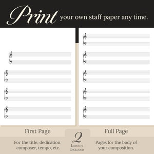 Printable Wide 10mm Blank Music Composition Paper - Piano Grand Staff ...