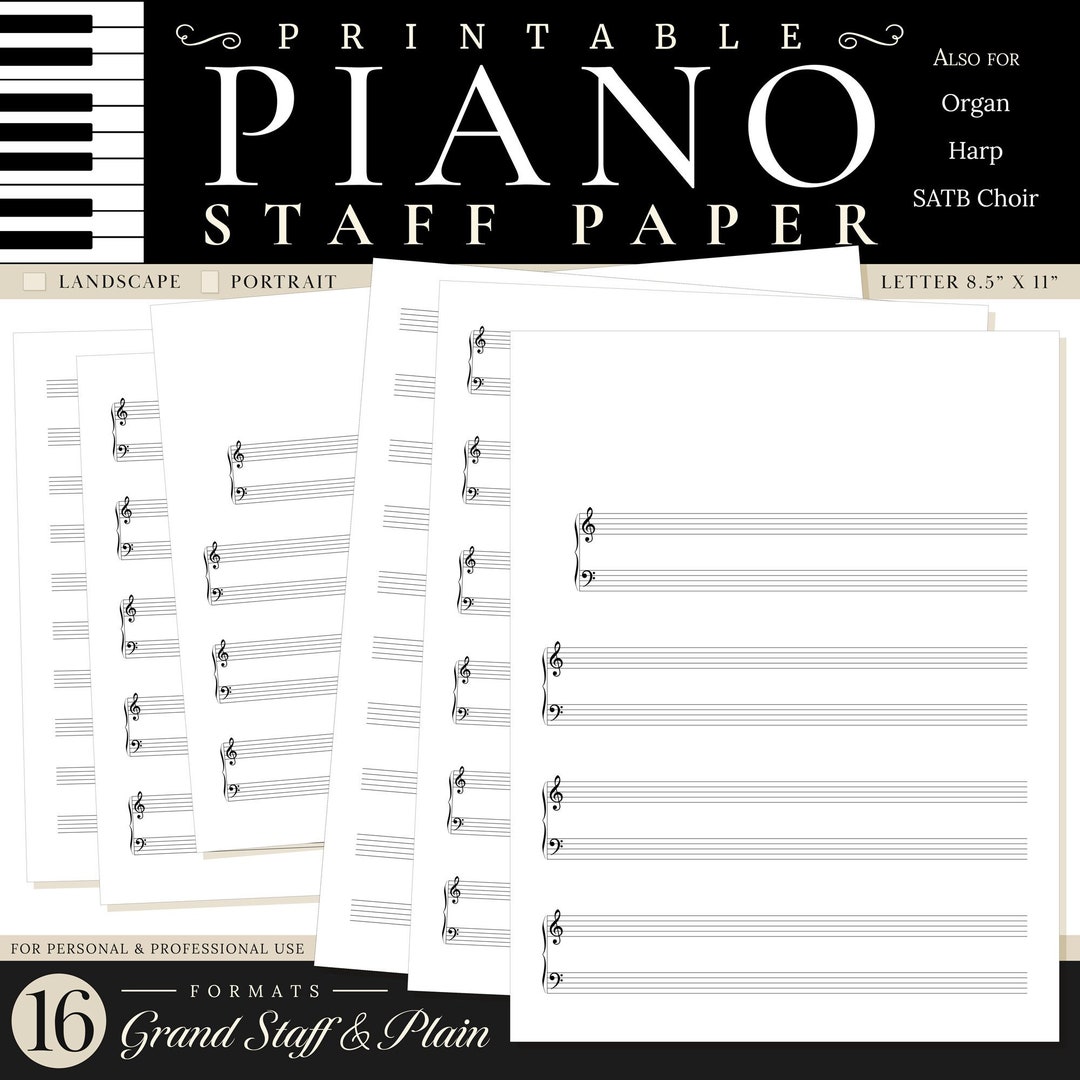 Printable PDF Blank Sheet Music for Piano Composition Grand Staff ...