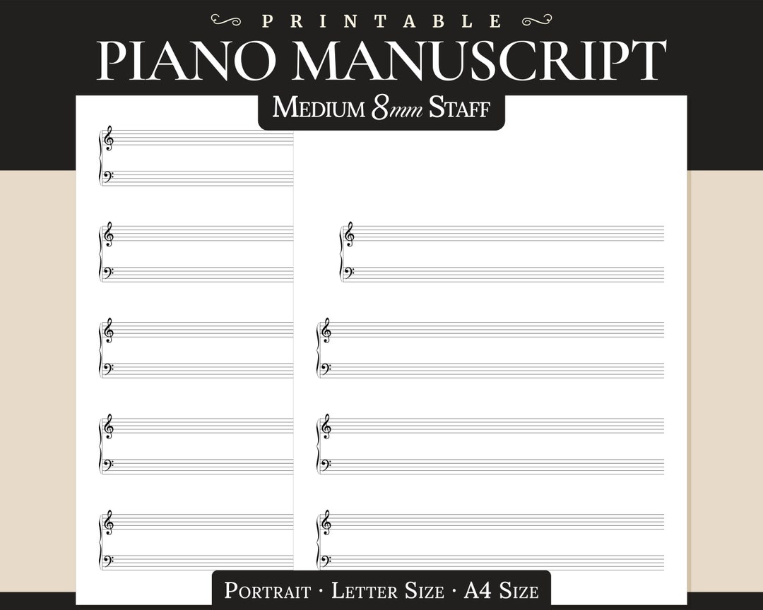 Printable Grand Staff Manuscript Paper - Portrait - Letter 8.5" X 11 ...