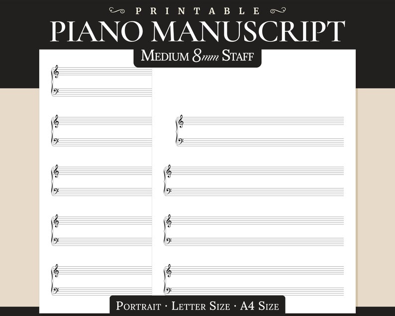 Printable Grand Staff Manuscript Paper Portrait Letter 8.5 X 11 / A4 ...