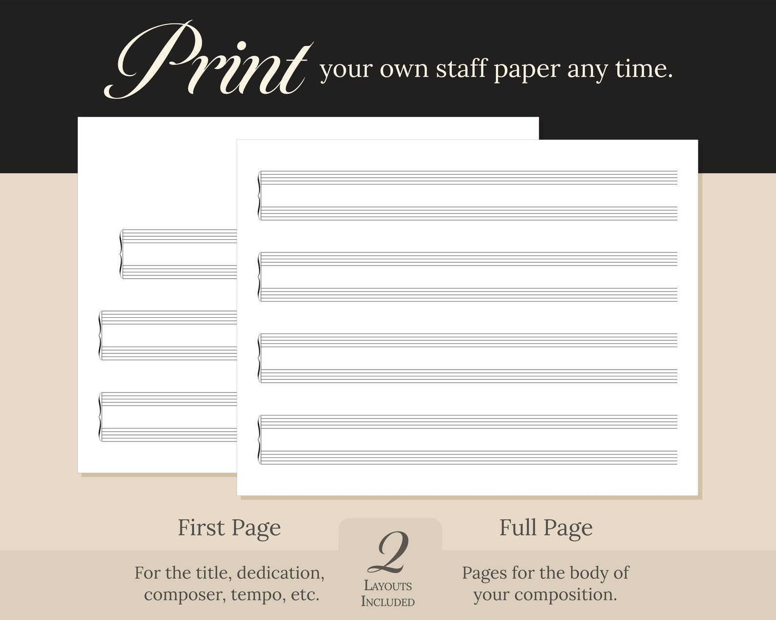 Printable Staff Paper - Medium 8mm Staff - Braced Grand Staff ...