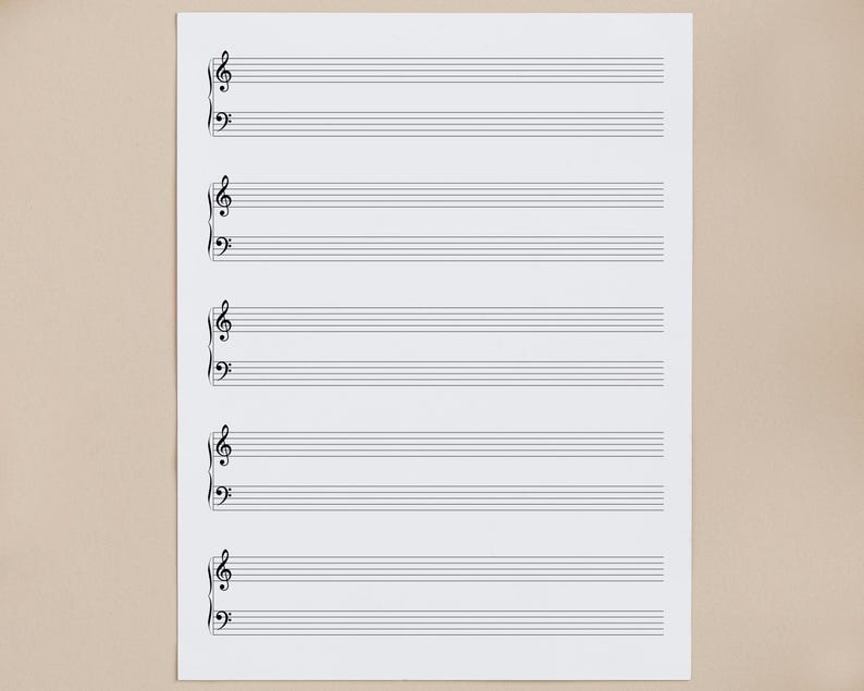 Printable Wide 10mm Blank Music Composition Paper - Piano Grand Staff ...