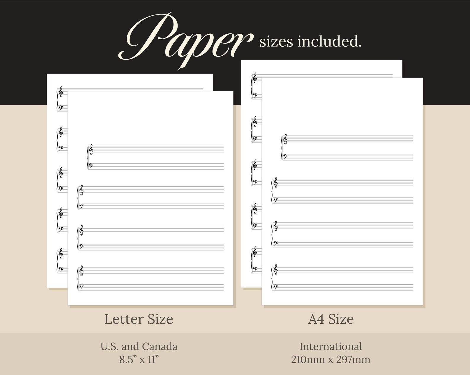 Printable Music Staff Paper: Medium 8mm, A4/letter Size (PDF Download ...