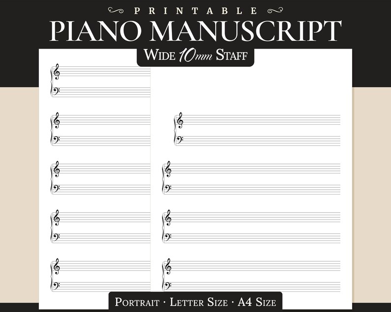 Printable Grand Staff Manuscript Paper Wide 10mm Portrait Letter 8.5 X ...