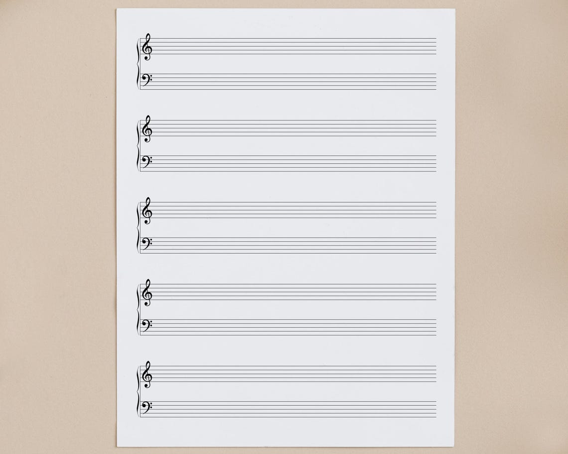 Printable Wide 10mm Blank Music Composition Paper - Piano Grand Staff ...