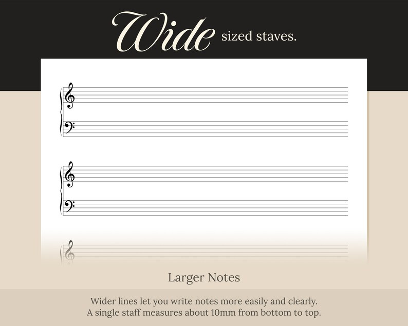 Printable Wide 10mm Blank Music Composition Paper - Piano Grand Staff ...