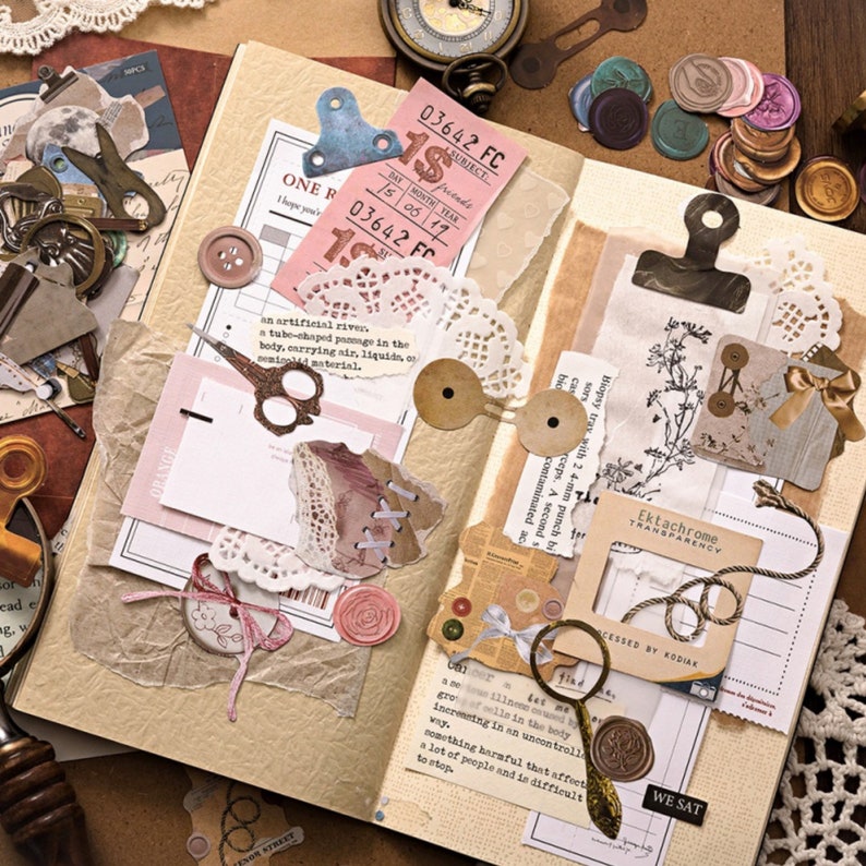 Vintage Scrapbook Sticker Bundle Set, 50 Pieces Sticker Journal Collage ...