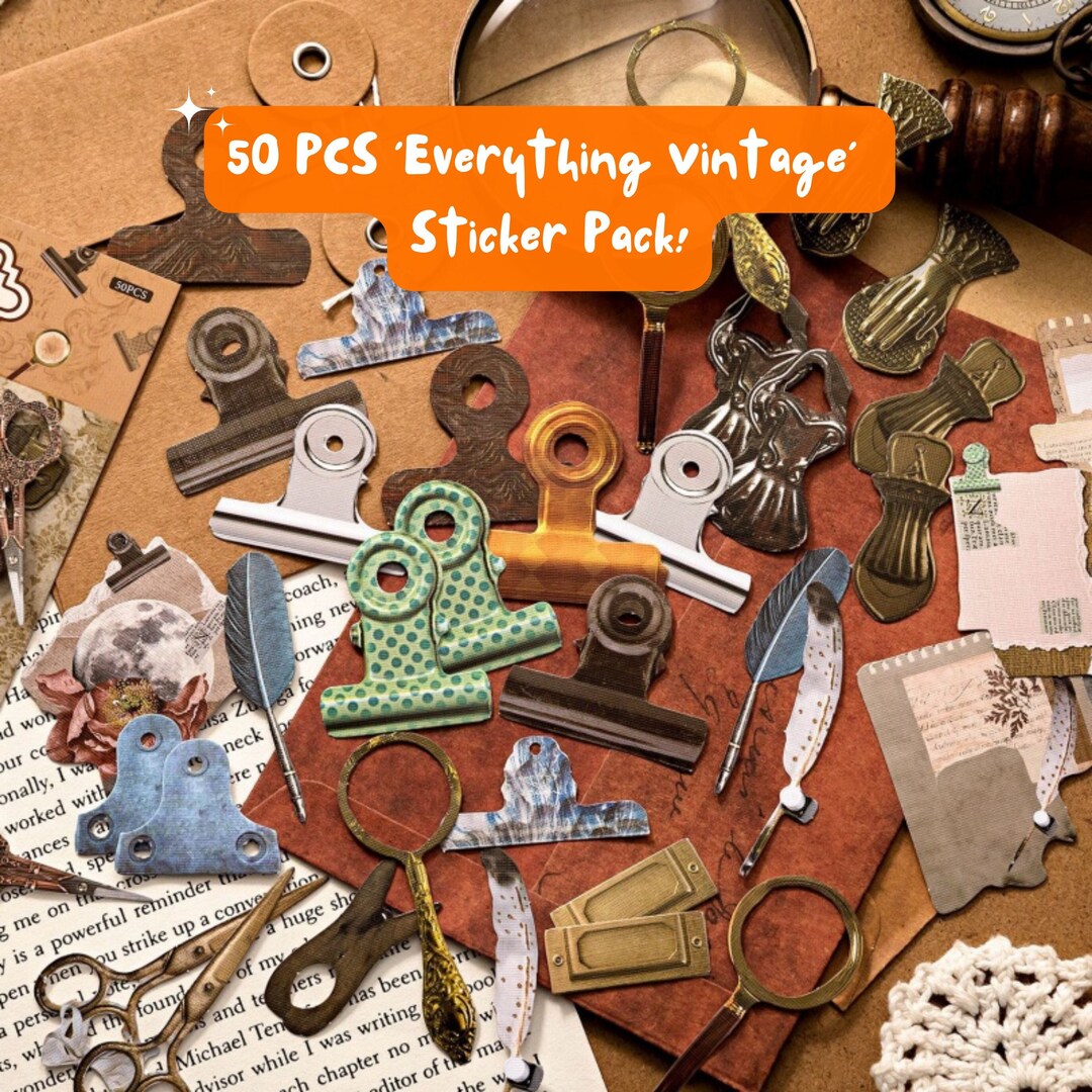 Vintage Scrapbook Sticker Bundle Set, 50 Pieces Sticker Journal Collage ...