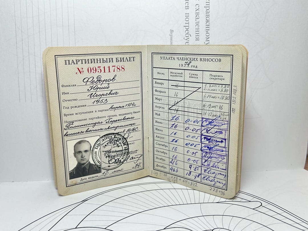 Soviet Communist Party Membership Card Official Document USSR CPSU 1974 ...