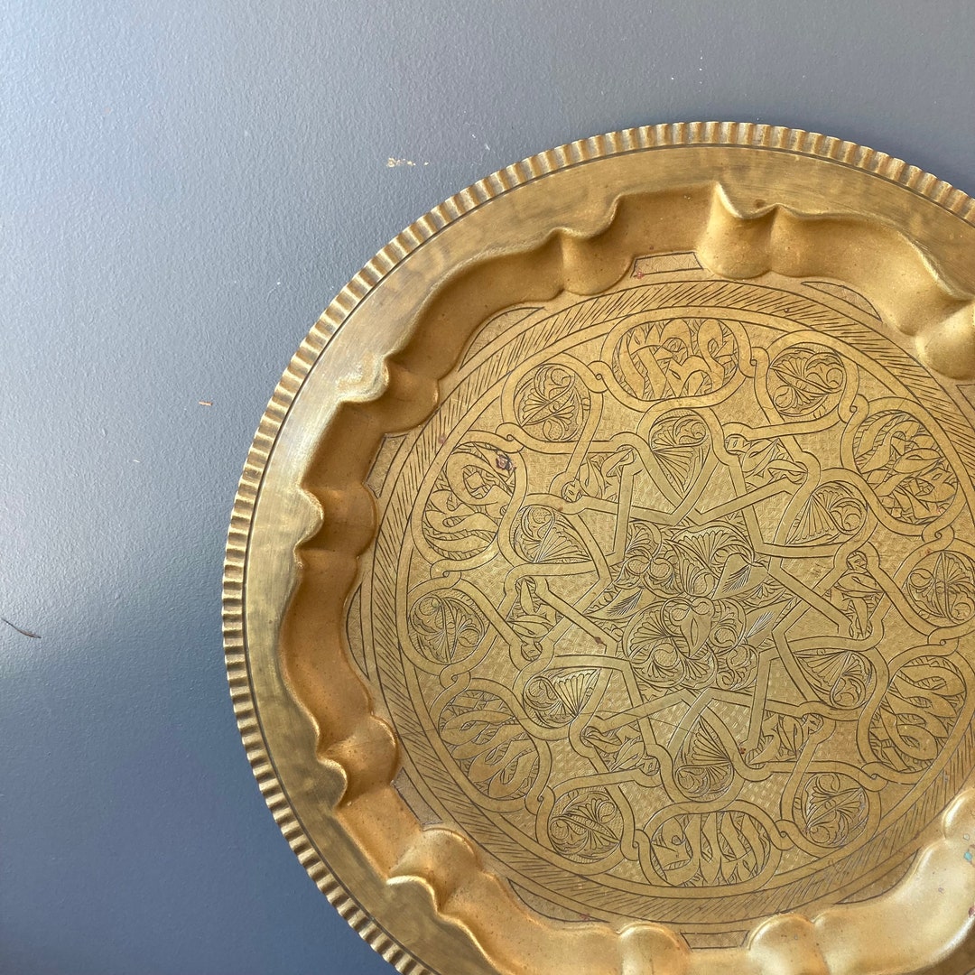 Vintage Large Engraved Brass Tray, Handmade Brass Tray - Large Engraved ...