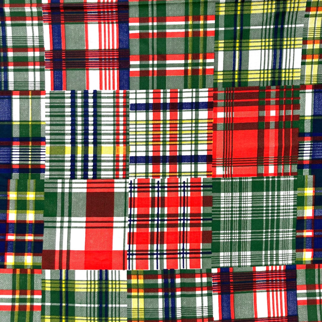 1960s Cotton Fabric - Green Red Blue Plaid - Faux Quilt Blocks - Etsy