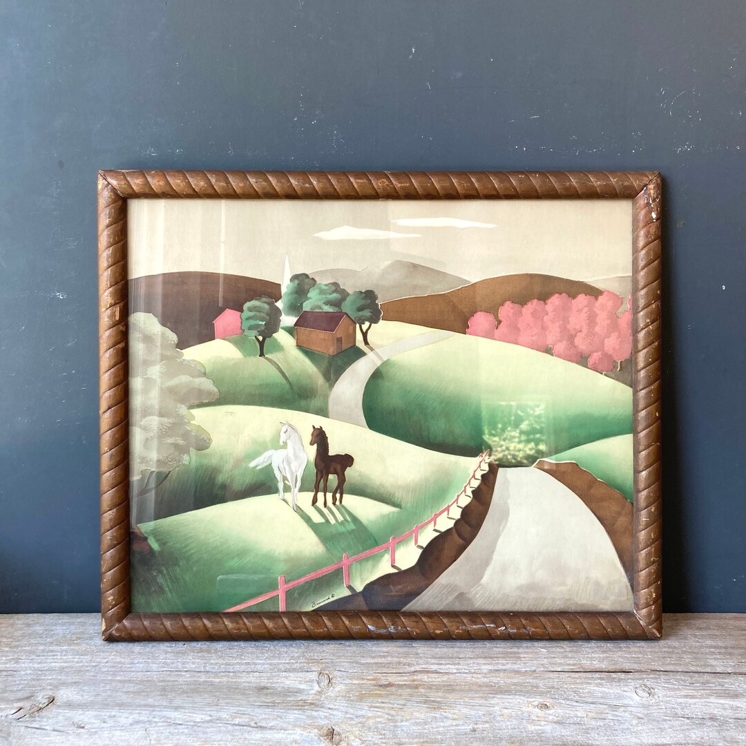 RESERVED FOR BROOKE 1940s Bernard Joseph Steffan Landscape With Horses ...