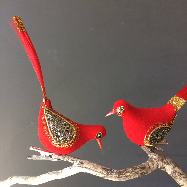 2 Red Bird Ornaments Vintage Felted Ornament - Etsy