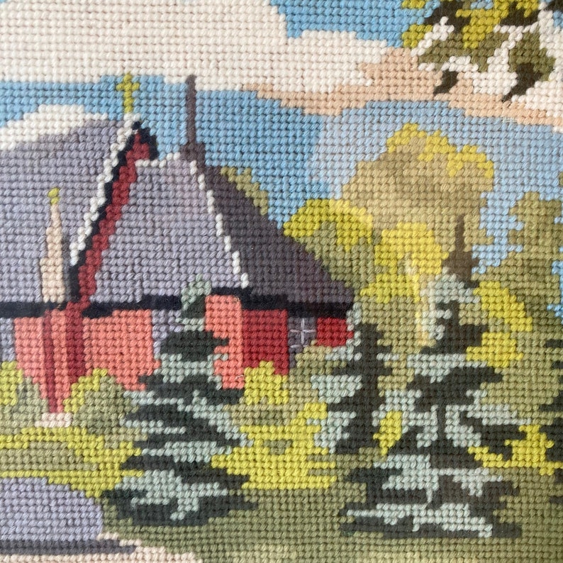 Vintage Needlepoint - Trees and Church Landscape - Etsy