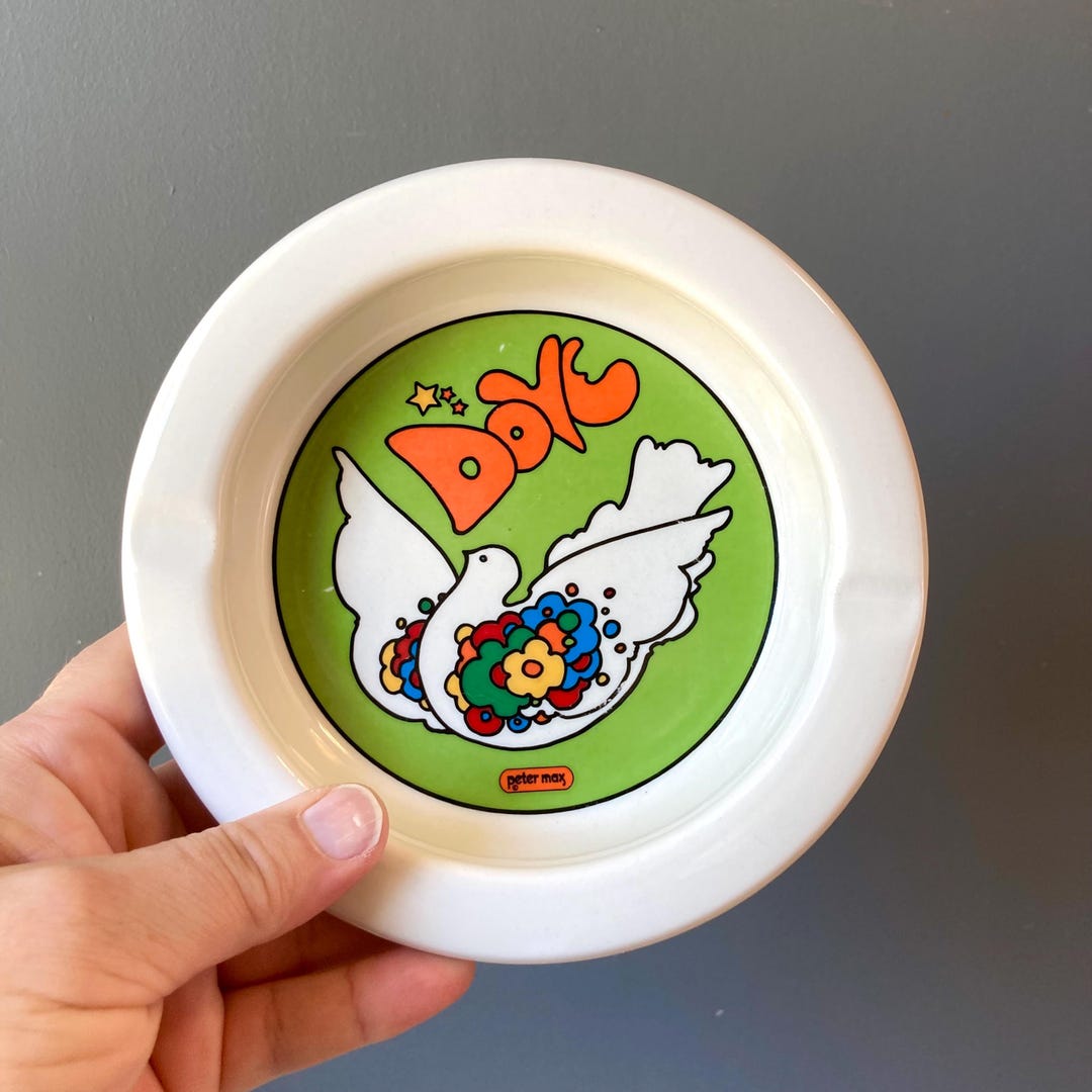 Vintage Peter Max 1960s Pop Art Peace Bird Dove Ashtray Iroquois China ...