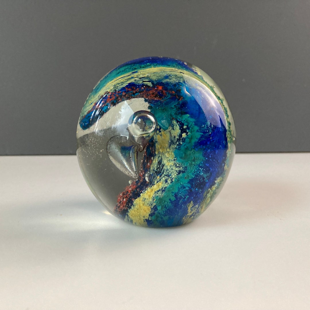 Art Glass Orbs Blue Bubble Glass Paperweight Vintage Glass Paperweight ...