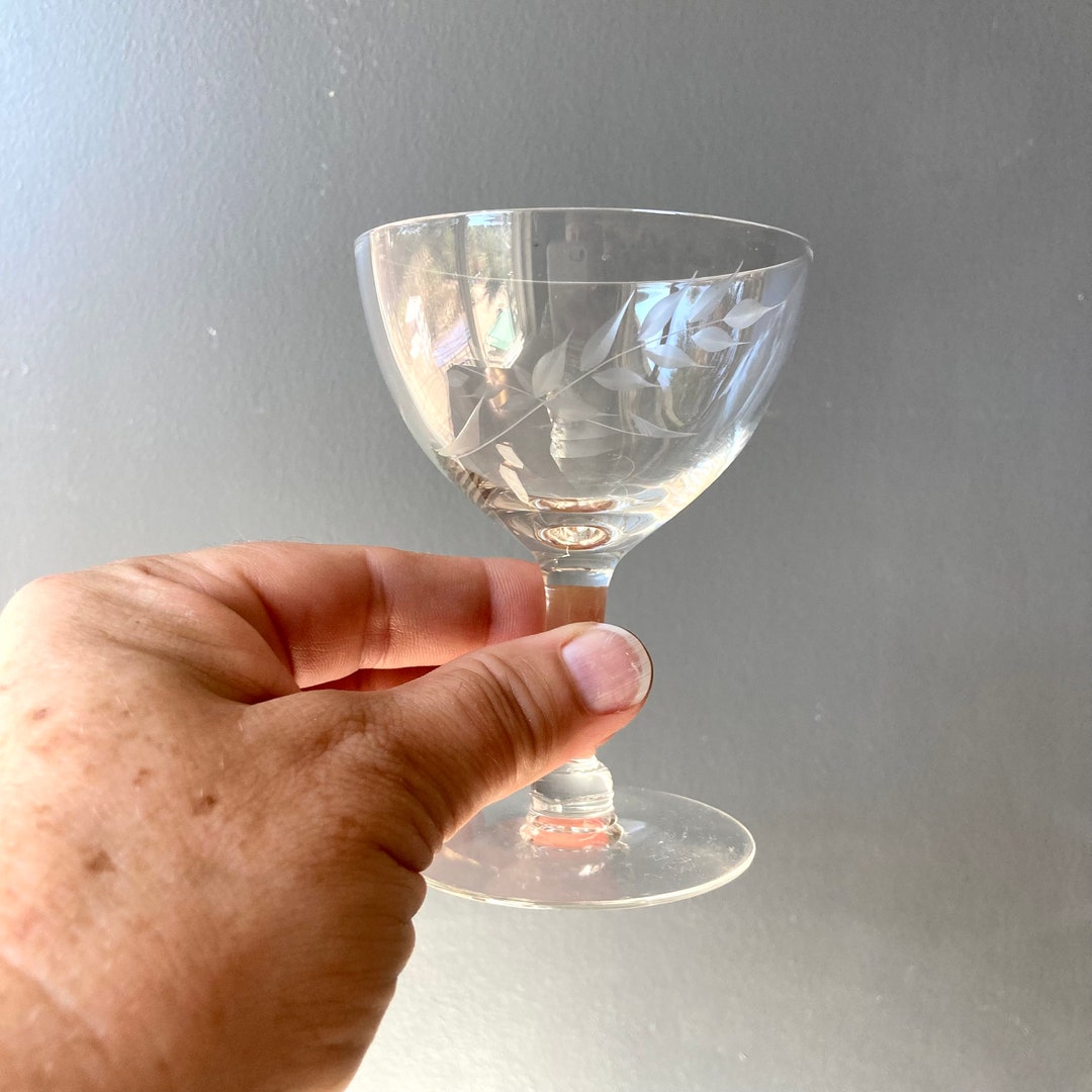 1950s Etched Cordial Glasses - Set of 2 Floral Cordial Glasses - Footed ...
