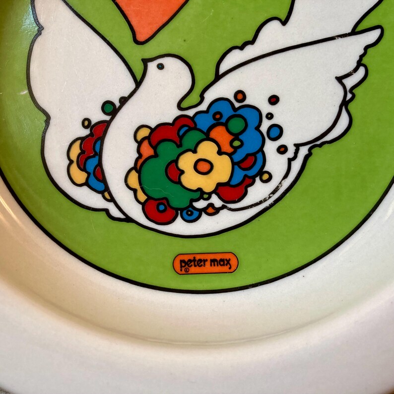 Vintage Peter Max 1960s Pop Art Peace Bird Dove Ashtray Iroquois China ...