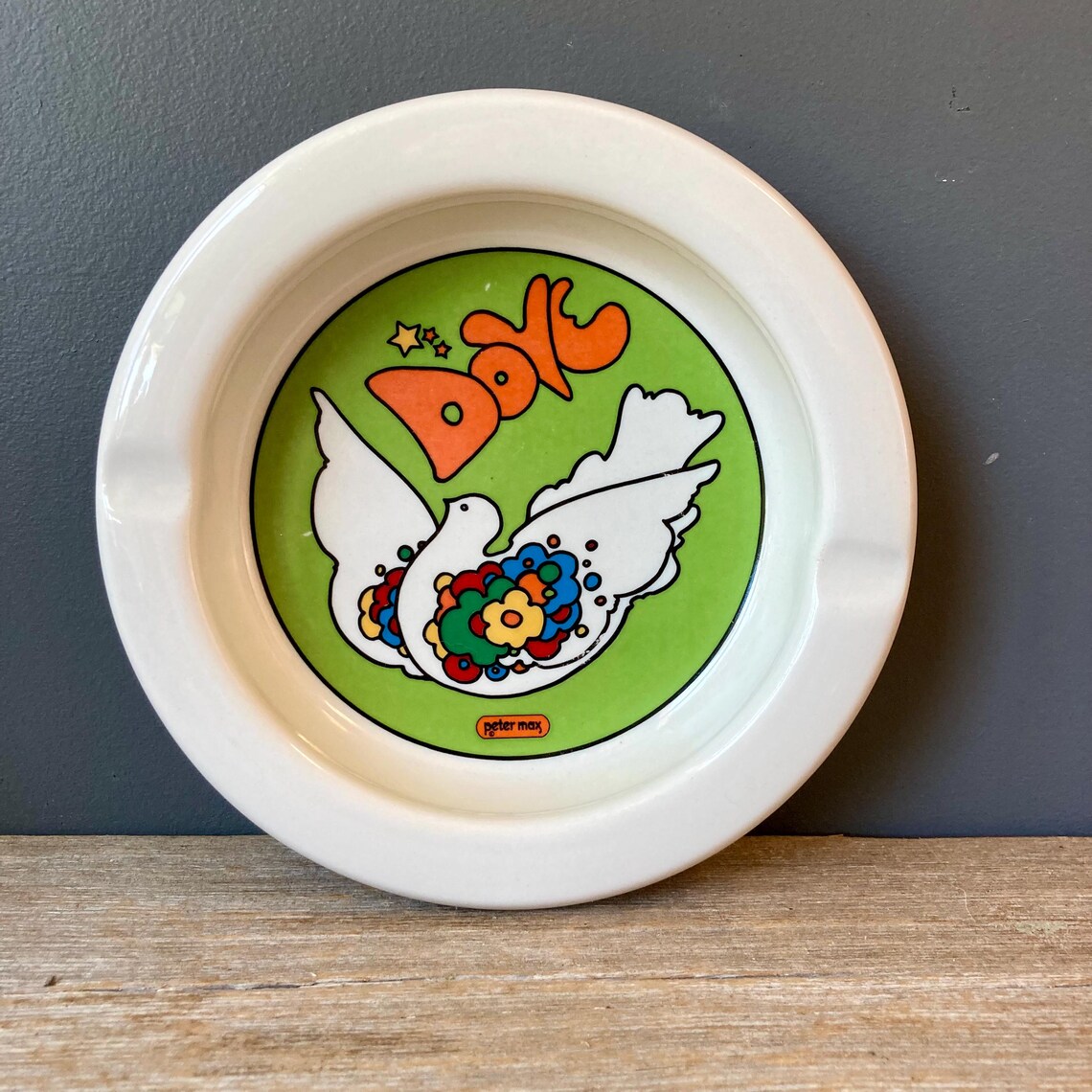 Vintage Peter Max 1960s Pop Art Peace Bird Dove Ashtray Iroquois China ...