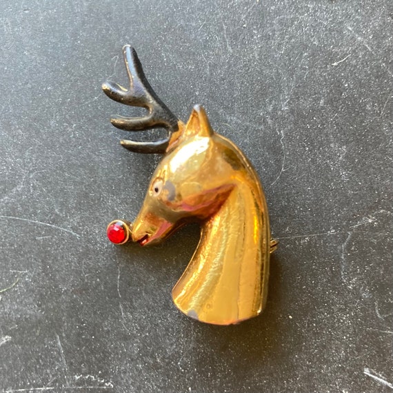 1950s Christmas Pin - Rudolph the Red Nosed Reindeer … - Gem