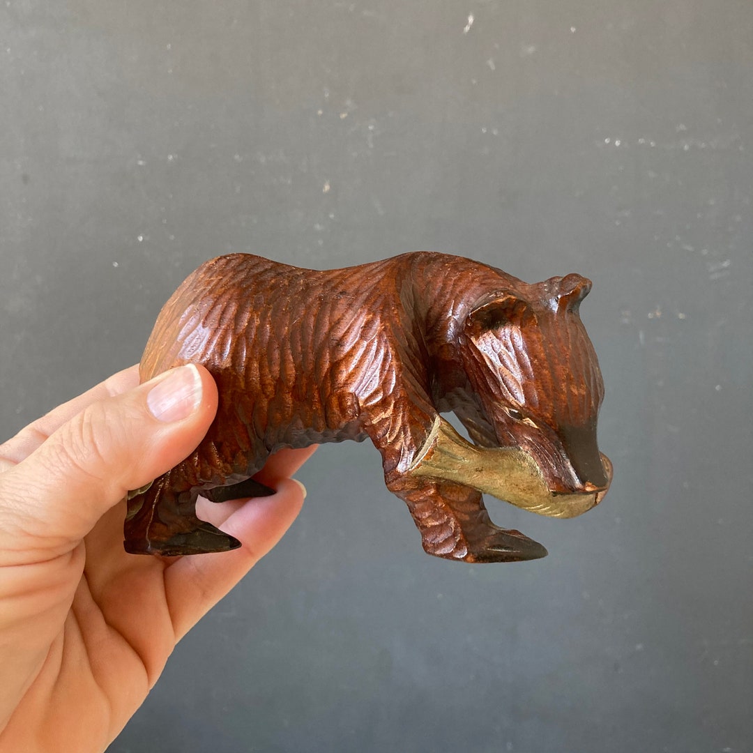 Vintage Hand Carved Wooden Bear - - Etsy