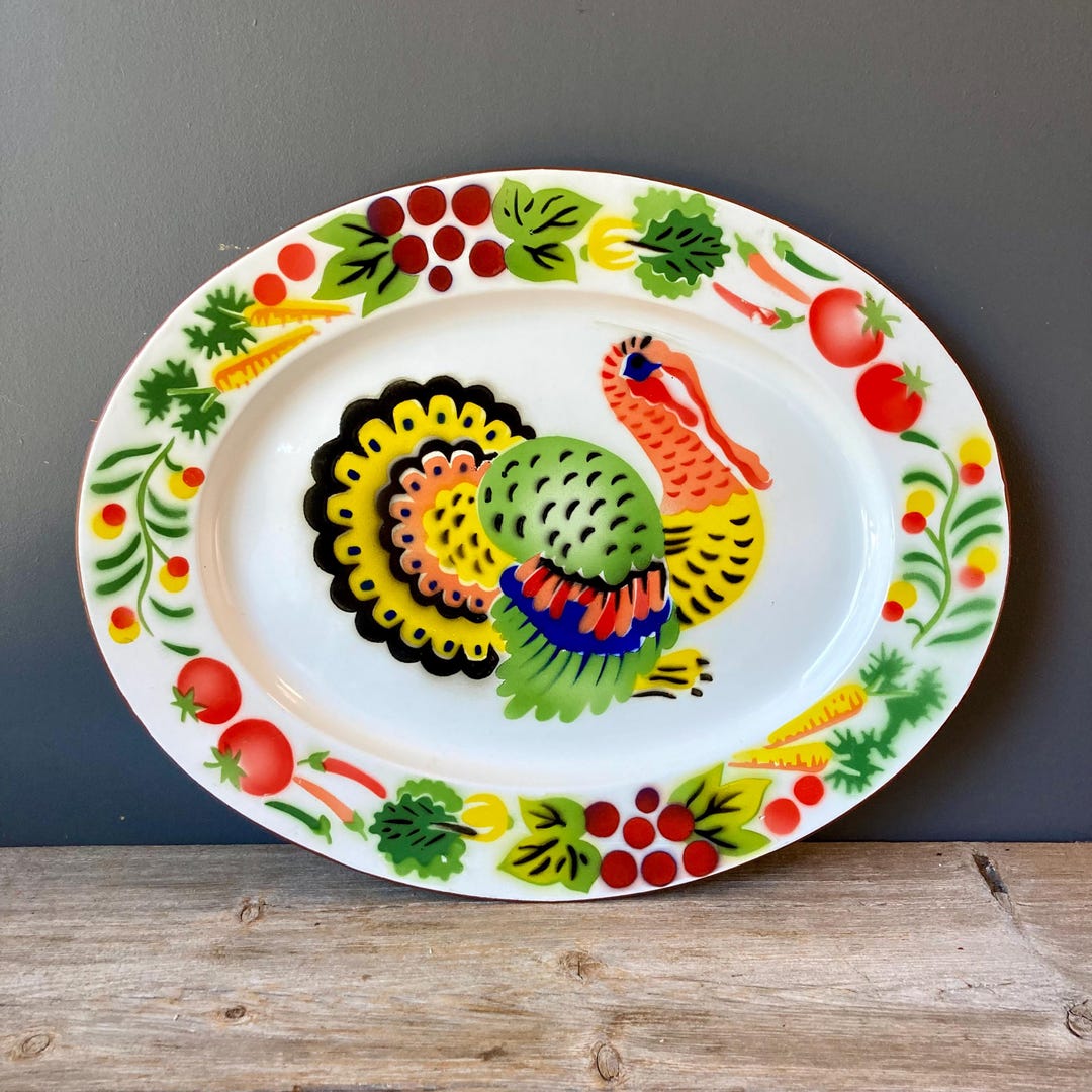 Large Enamel Turkey Tray - Harvest Tray - Made in Hong Kong - Etsy
