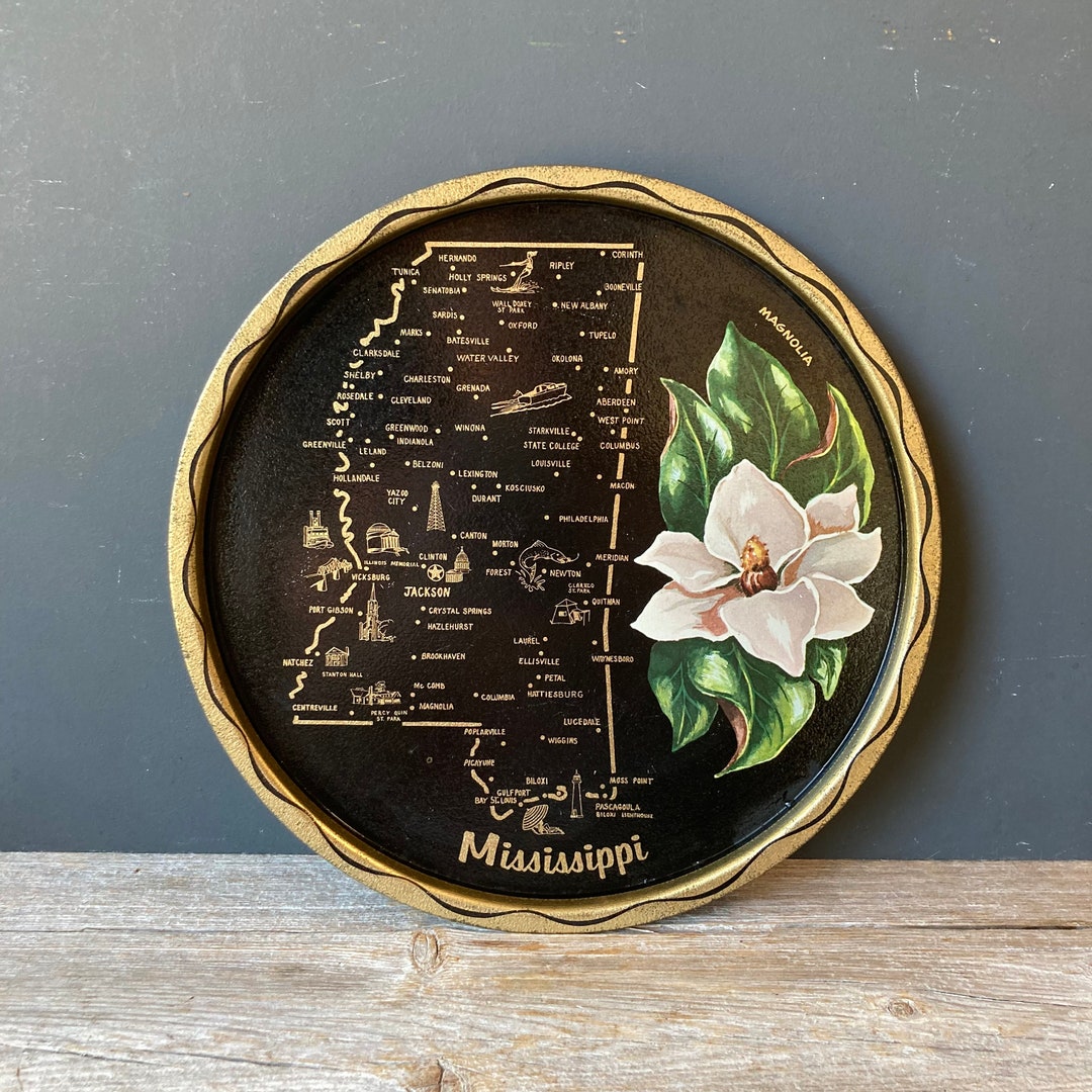 Souvenir Black Metal Tray From Mississippi Magnolia - Etsy