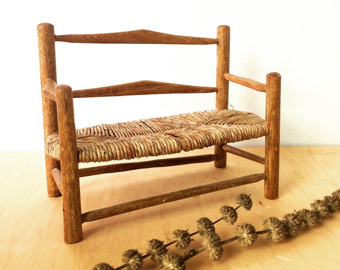 Doll Bench Vintage Raffia Chair Miniature Bench - Etsy
