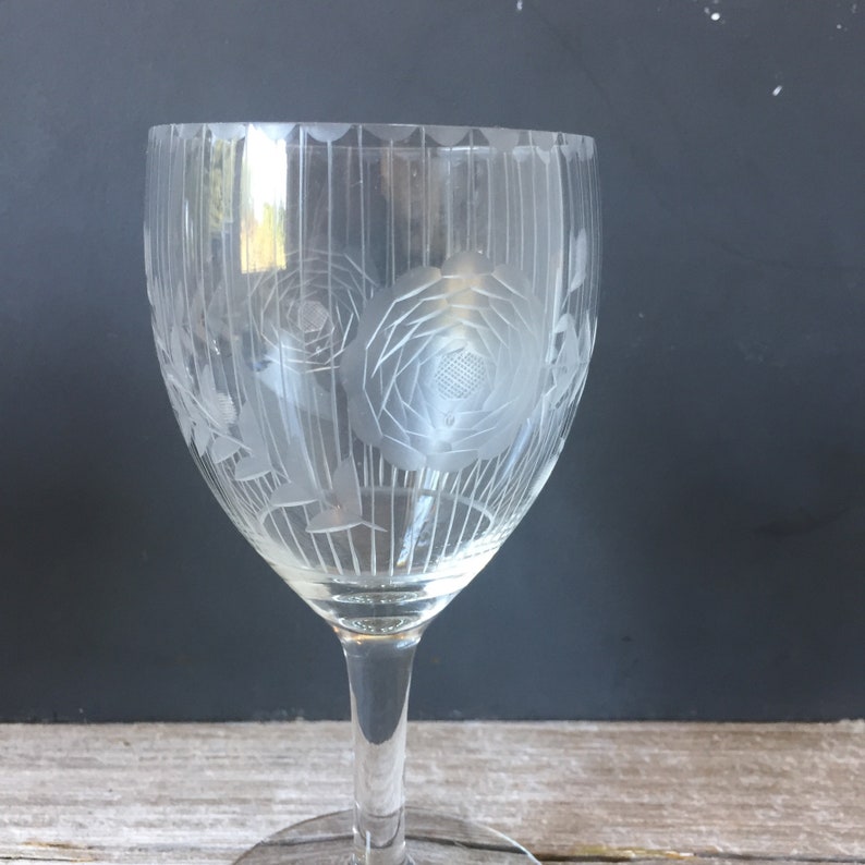 4 Vintage Etched Wine Glasses Roses - Etsy