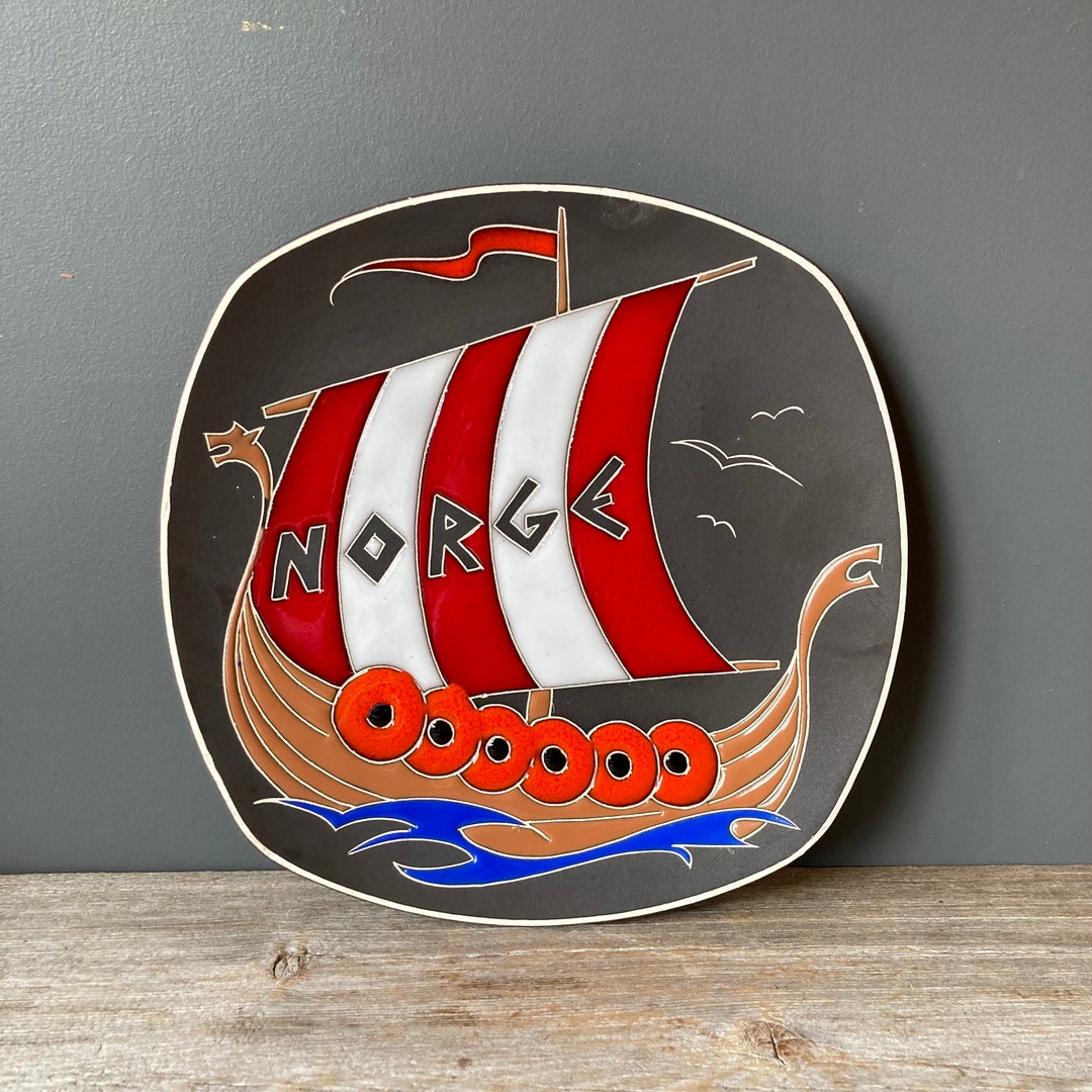 Vintage Viking Boat Plate Norge - Square Black Dish - Etsy