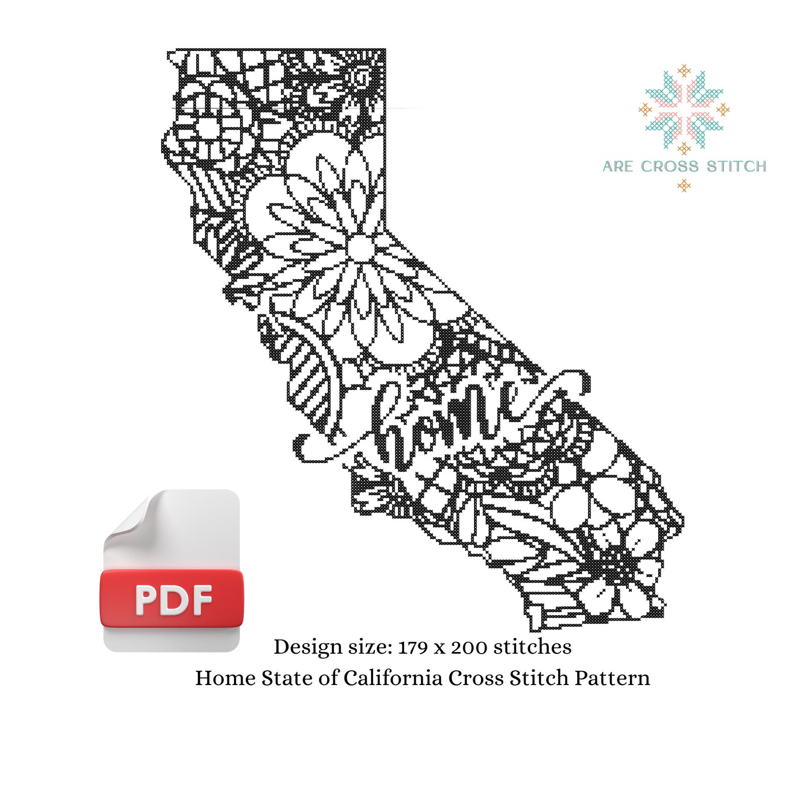 State of California Home Cross Stitch Pattern, USA State Cross Stitch ...
