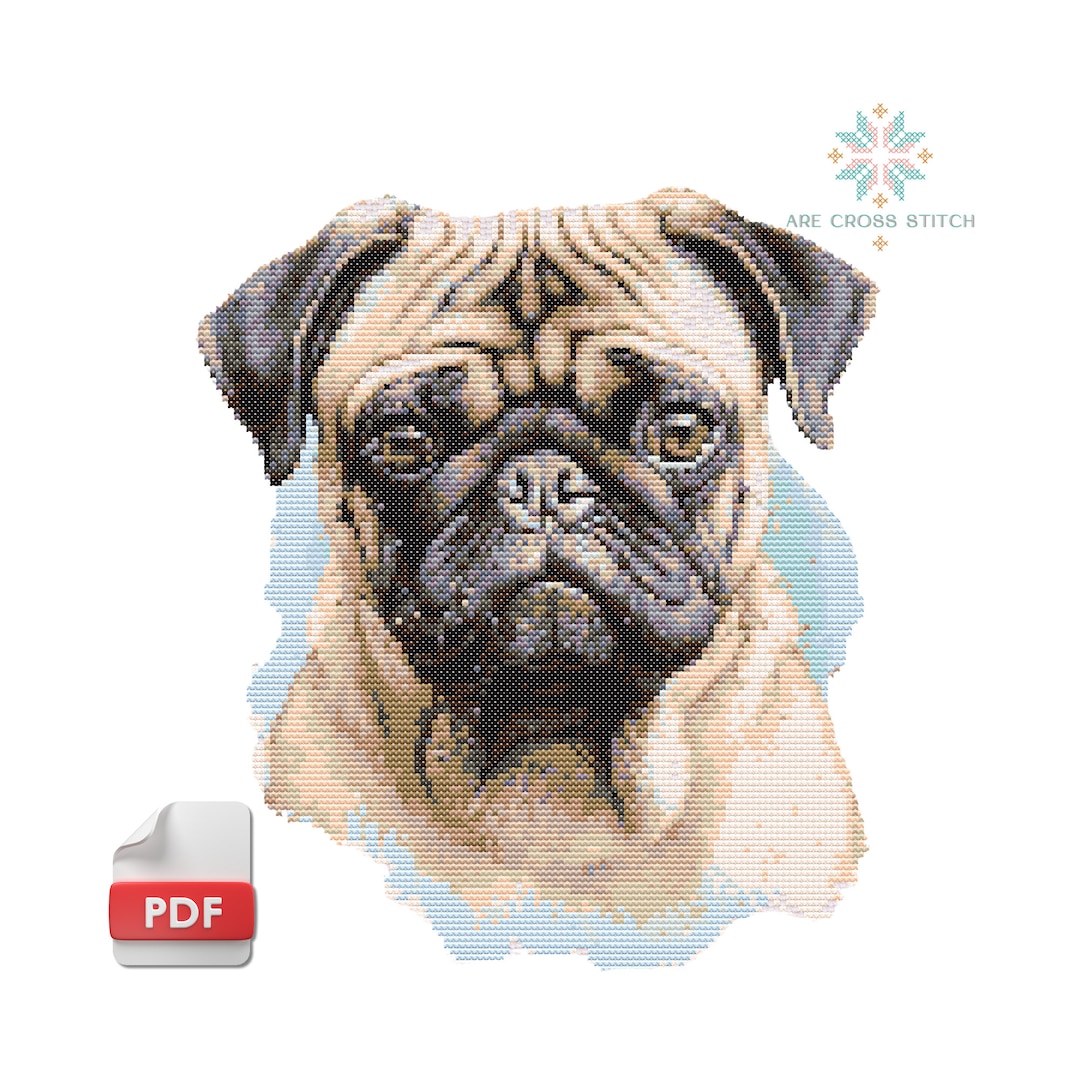 Pug Cross Stitch Pattern, Dog X-stitch PDF Download, Watercolor ...