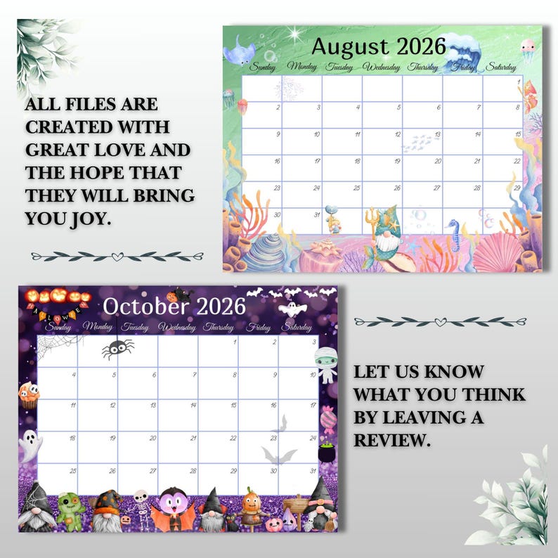 Printable 2026 Gnome Calendar: Monthly Planner (PDF) - Etsy
